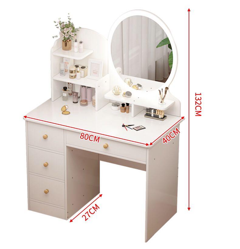 [READY STOCK] 80cm Dressing table with LED mirror & stool - white ...
