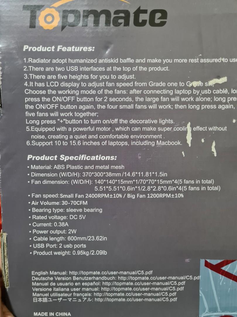 TopMate C5 12-15.6 inch Gaming Laptop Cooler Cooling Pad | 5 Quiet Fans ...