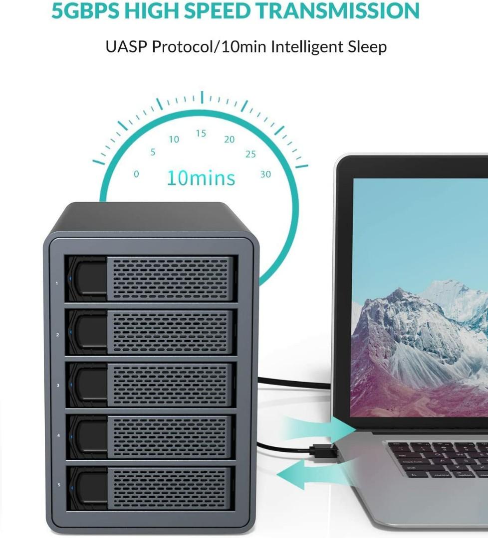 Yottamaster 5 Bay RAID External Hard Drive Enclosure 2.5" 3.5" USB3.0 ...