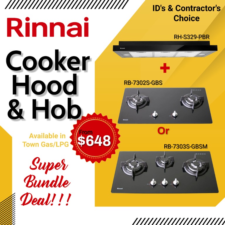 [ RINNAI] BUNDLE PROMO! LIMITED TIME OFFER RINNAI COOKER HOOD AND HOB RH-S329-PBR + RB-7302S-GBS ...