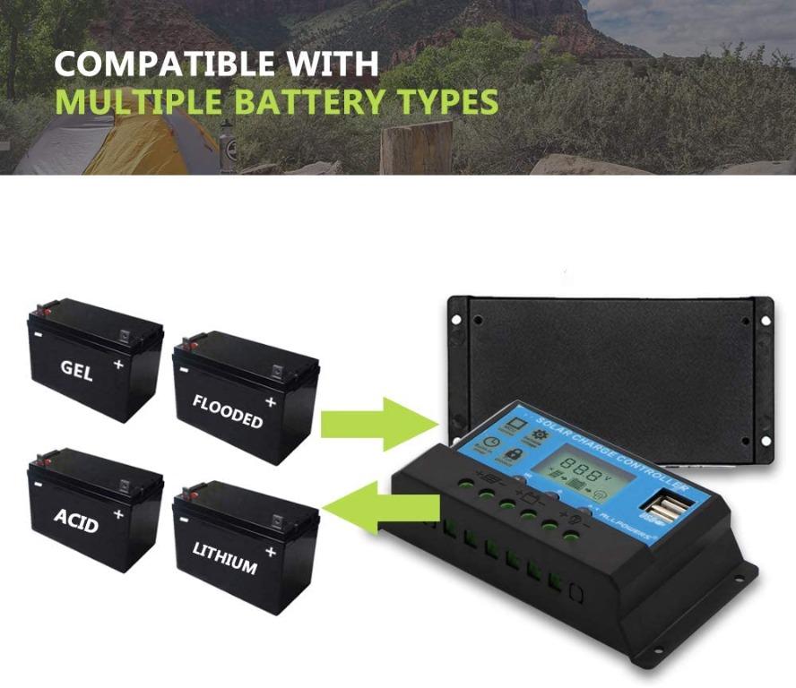 ALLPOWERS 20A Solar Charger Controller Solar Panel Battery Intelligent Regulator with USB Port ...
