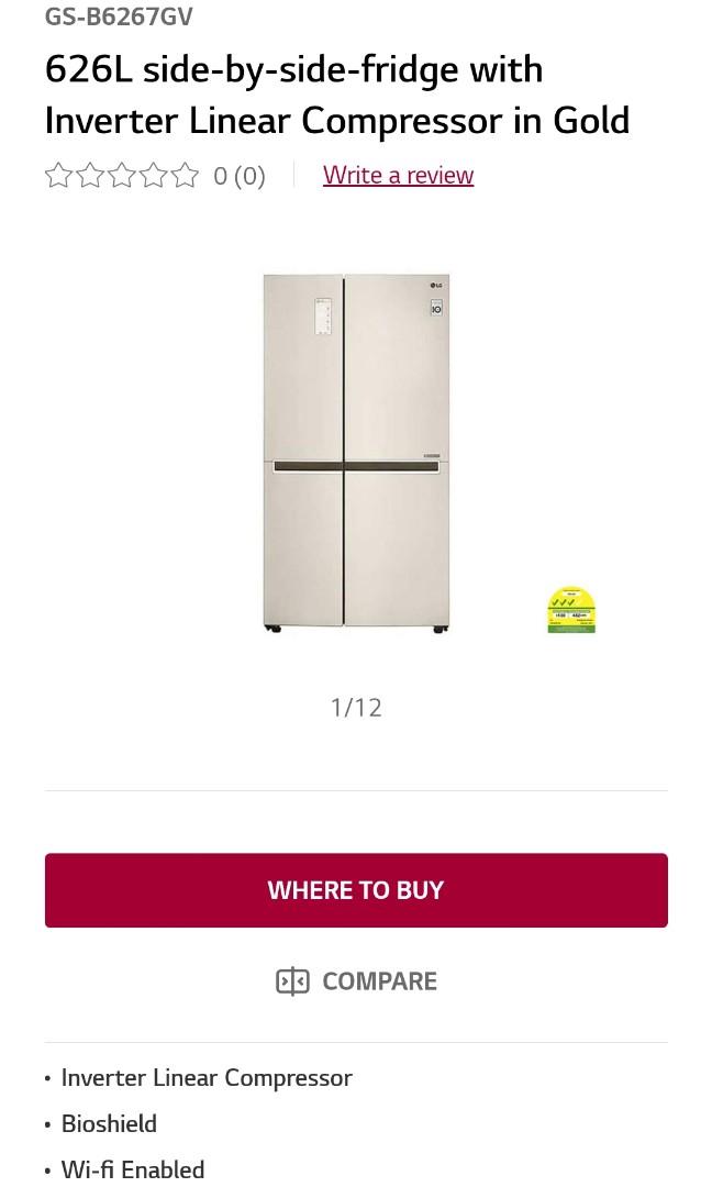 LG side by side fridge in Gold, TV & Home Appliances, Kitchen ...