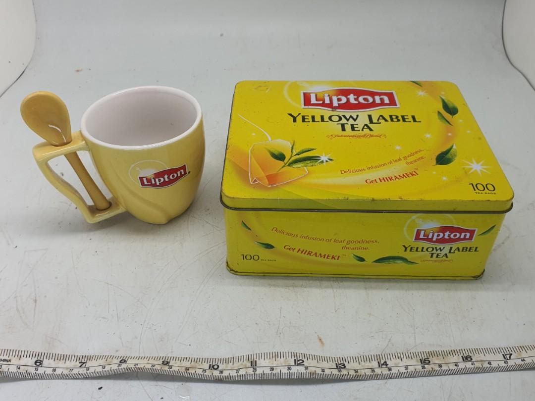 Lipton Tea metal box with Yellow cup and Spoon, Furniture & Home Living ...