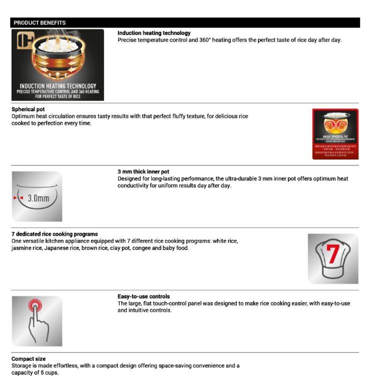 TEFAL RK8001 1L IH Spherical Rice Cooker, TV & Home Appliances, Kitchen ...