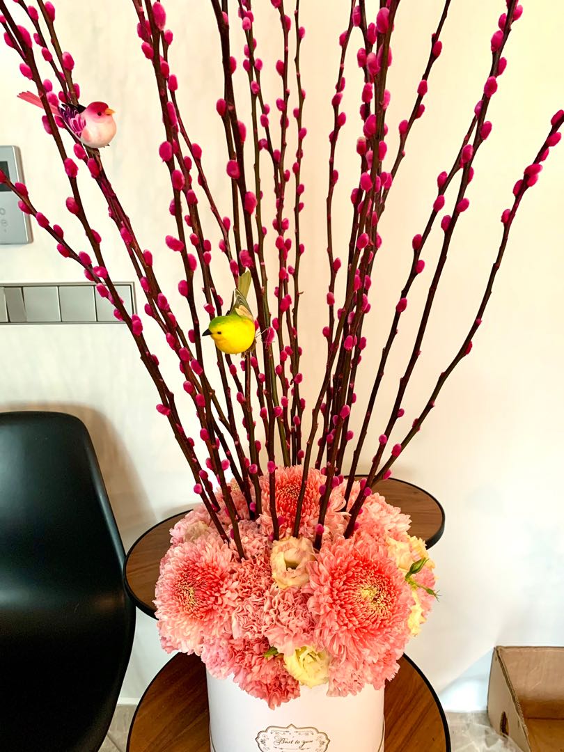 CNY - Pussy willows arrangement, Furniture & Home Living, Home Decor ...