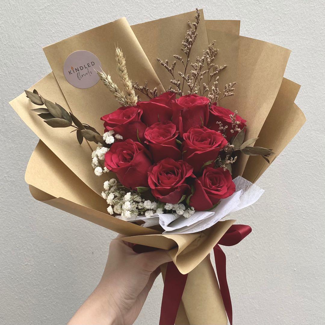 Fresh 9 stalk red roses bouquet, Hobbies & Toys, Stationery & Craft ...
