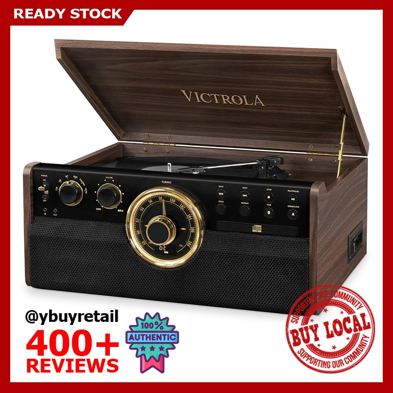 Victrola 6-in-1 Wood Bluetooth Mid Century Record Player with 3-Speed ...
