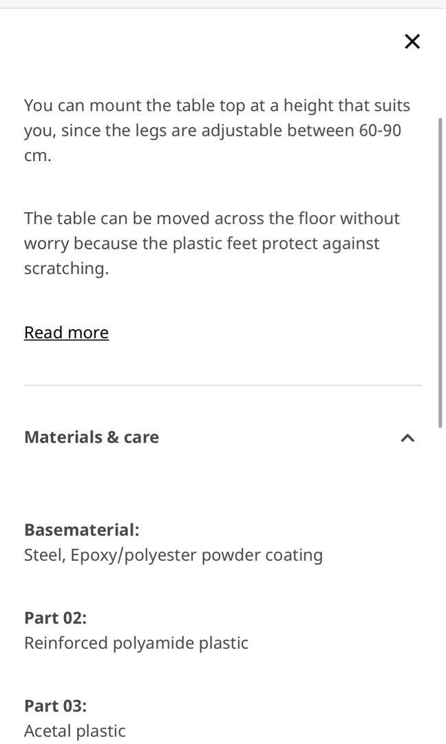 Ikea OLOV adjustable table legs (60-90cm), Furniture & Home Living ...