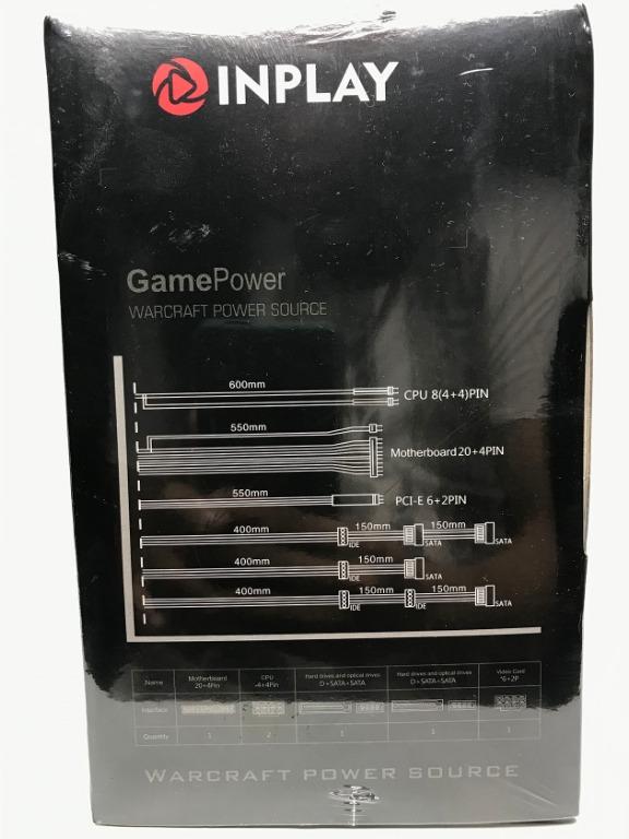 INPLAY TRUE-RATED POWER SUPPLY UNIT/ PSU, RGB 600W GS600RGB 80+ 4x SATA ...