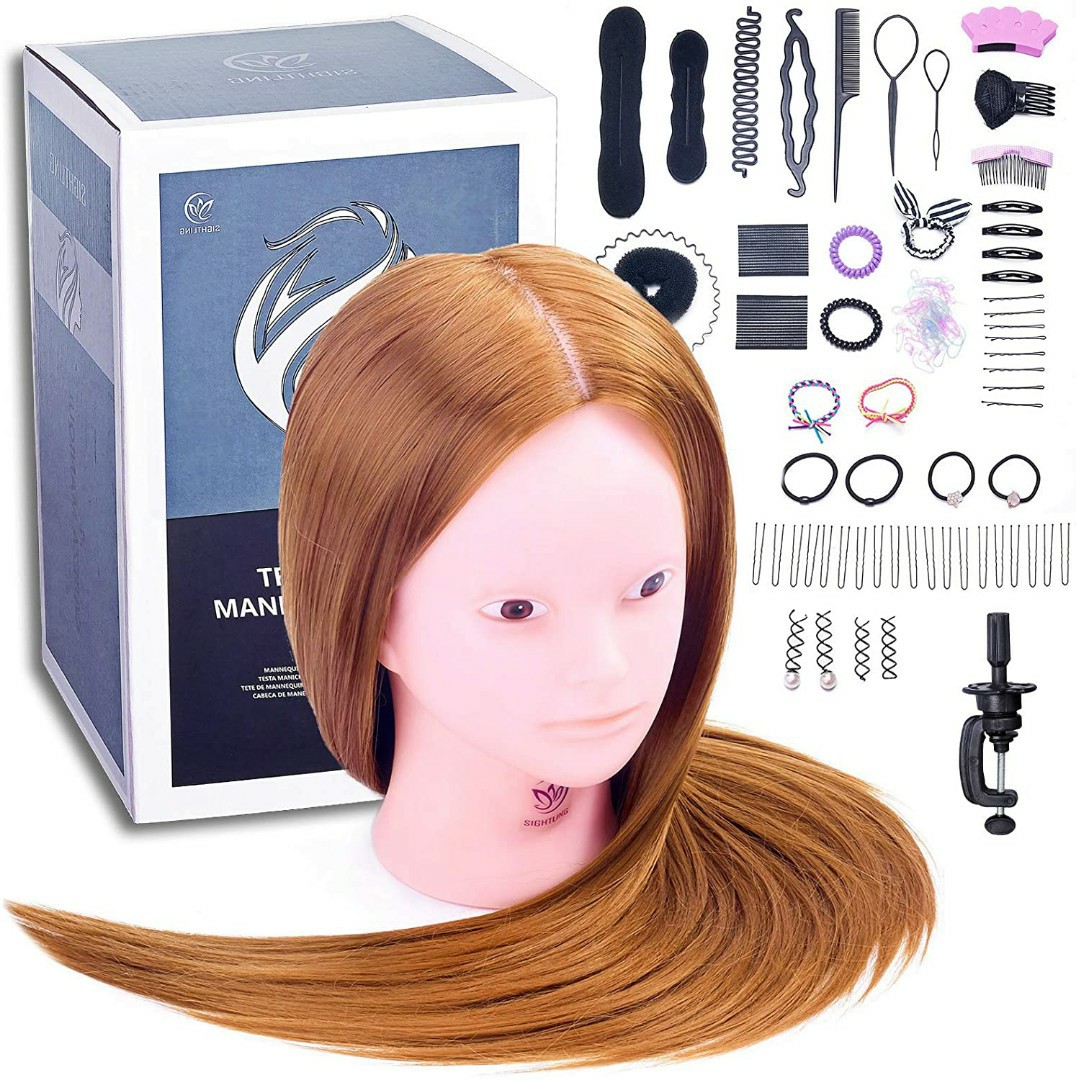 Real Human Hair Training Head Cosmetology Hairdressing Mannequin ...