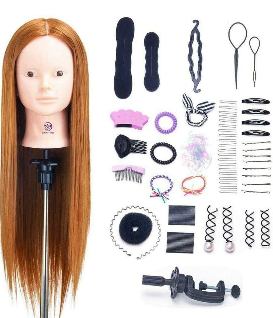 Real Human Hair Training Head Cosmetology Hairdressing Mannequin ...
