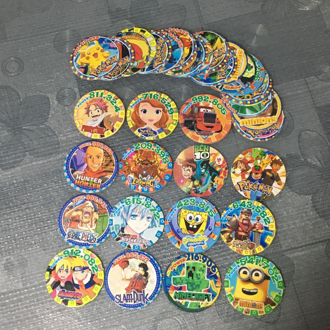 35 pcs. assorted pogs toy (pokemon, minions, minecraft, ben 10, sofia ...