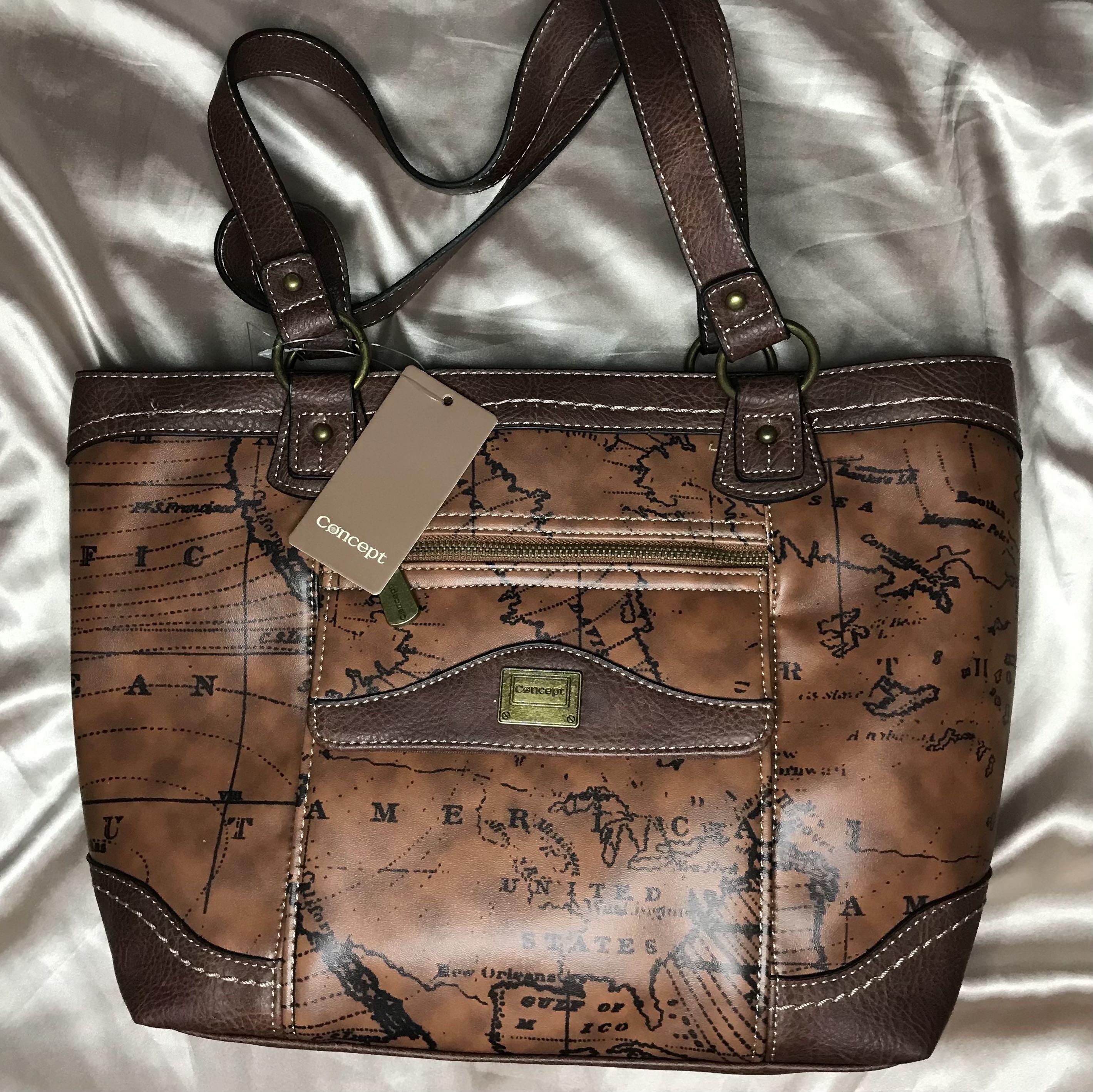 Concept Voyage Map Travel Themed World Map Handbag/Shoulder bag, Women ...