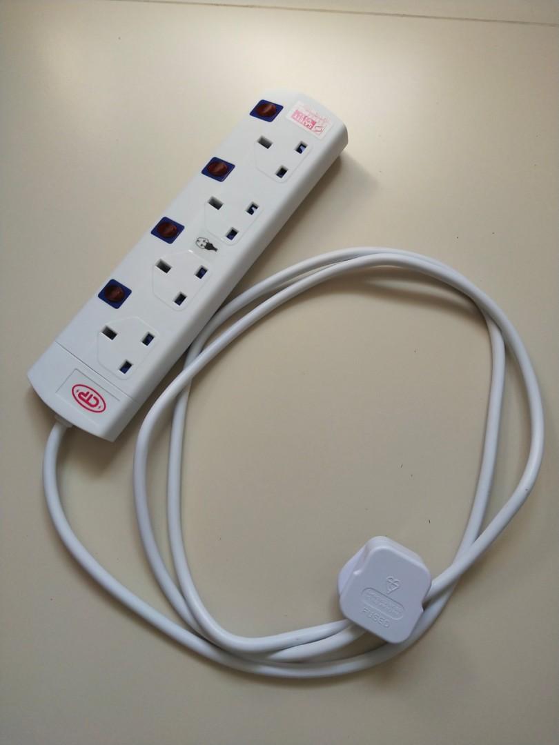 Extension Cord socket 4 gangs 13A 2m metres Brand new, TV & Home ...