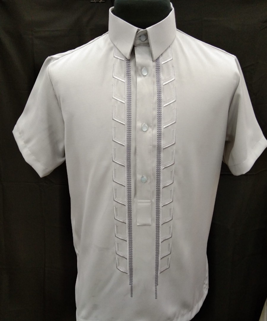 LINEN POLO BARONG Lt. Gray, Men's Fashion, Tops & Sets, Formal Shirts ...
