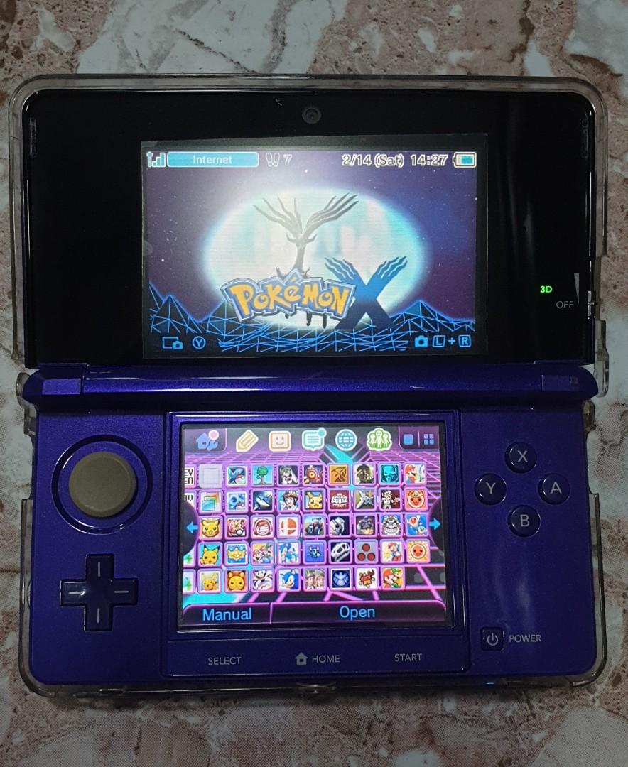 Modded Nintendo 3DS Midnight purple with pokemon games, Video Gaming ...