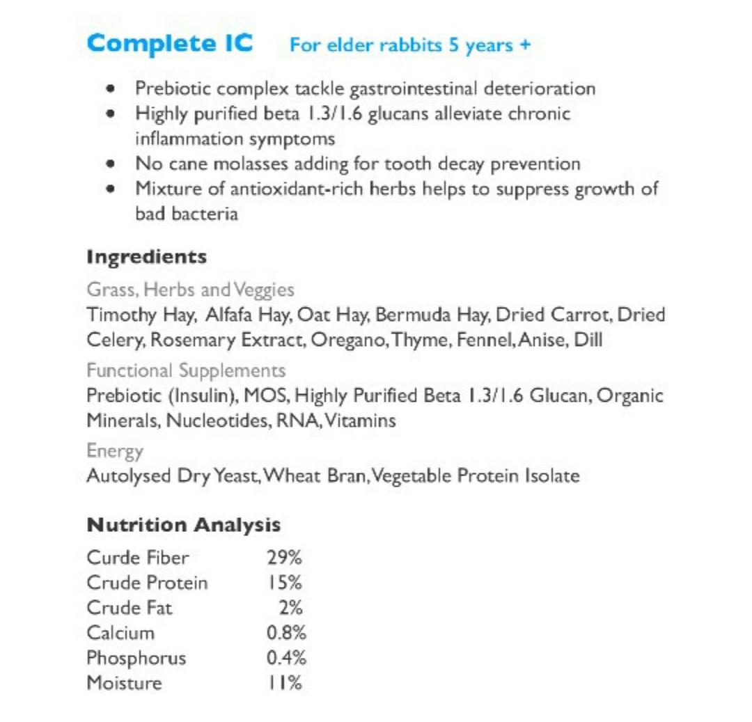 MOMI rabbit food (Complete IC for Elder Rabbits) 5 years old & up, Pet ...