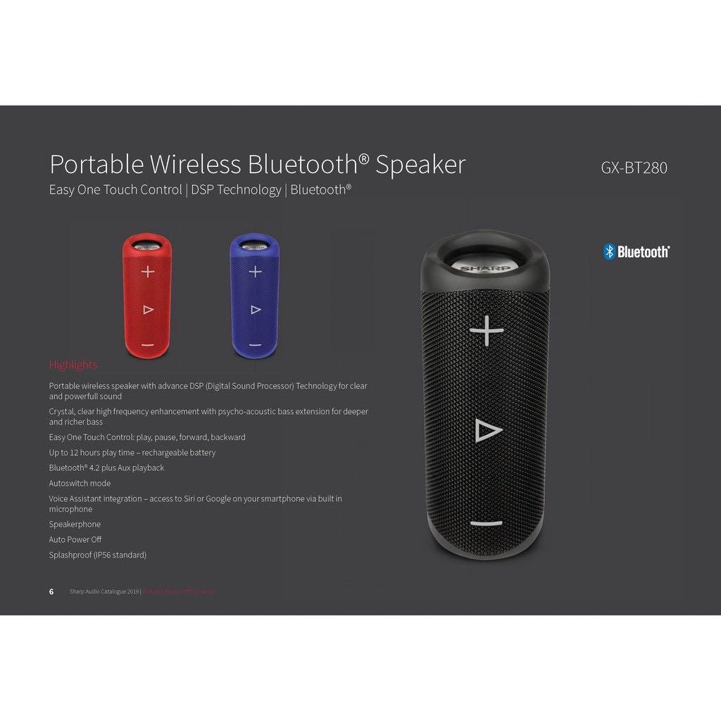 SHARP GX-BT280 PORTABLE BLUETOOTH SPEAKER, Audio, Soundbars, Speakers ...