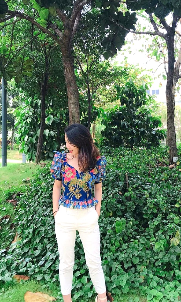 Dark Blue Floral Batik Dahlia Top, Women's Fashion, Tops, Blouses on ...