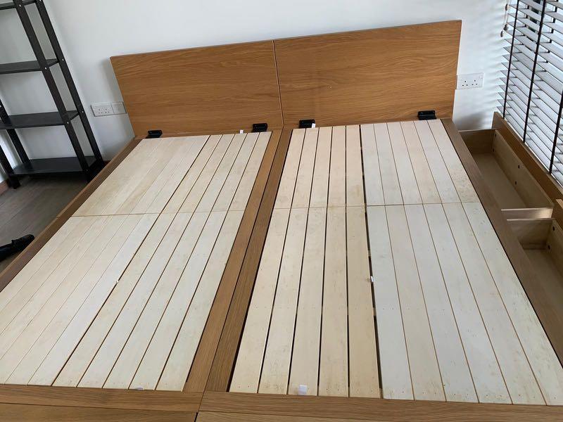 Muji Oak Storage Bed Single x 2, Furniture & Home Living, Furniture ...