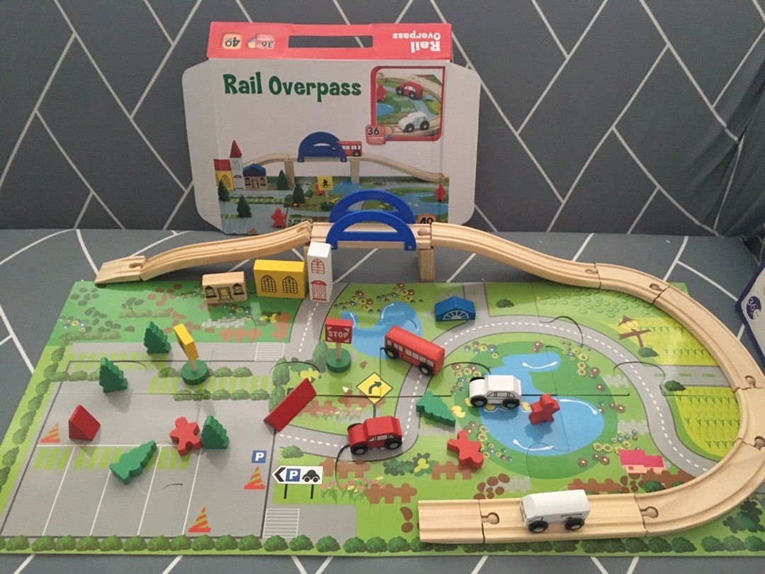 Wooden rail overpass flyover cars educational pretend toy, Hobbies ...