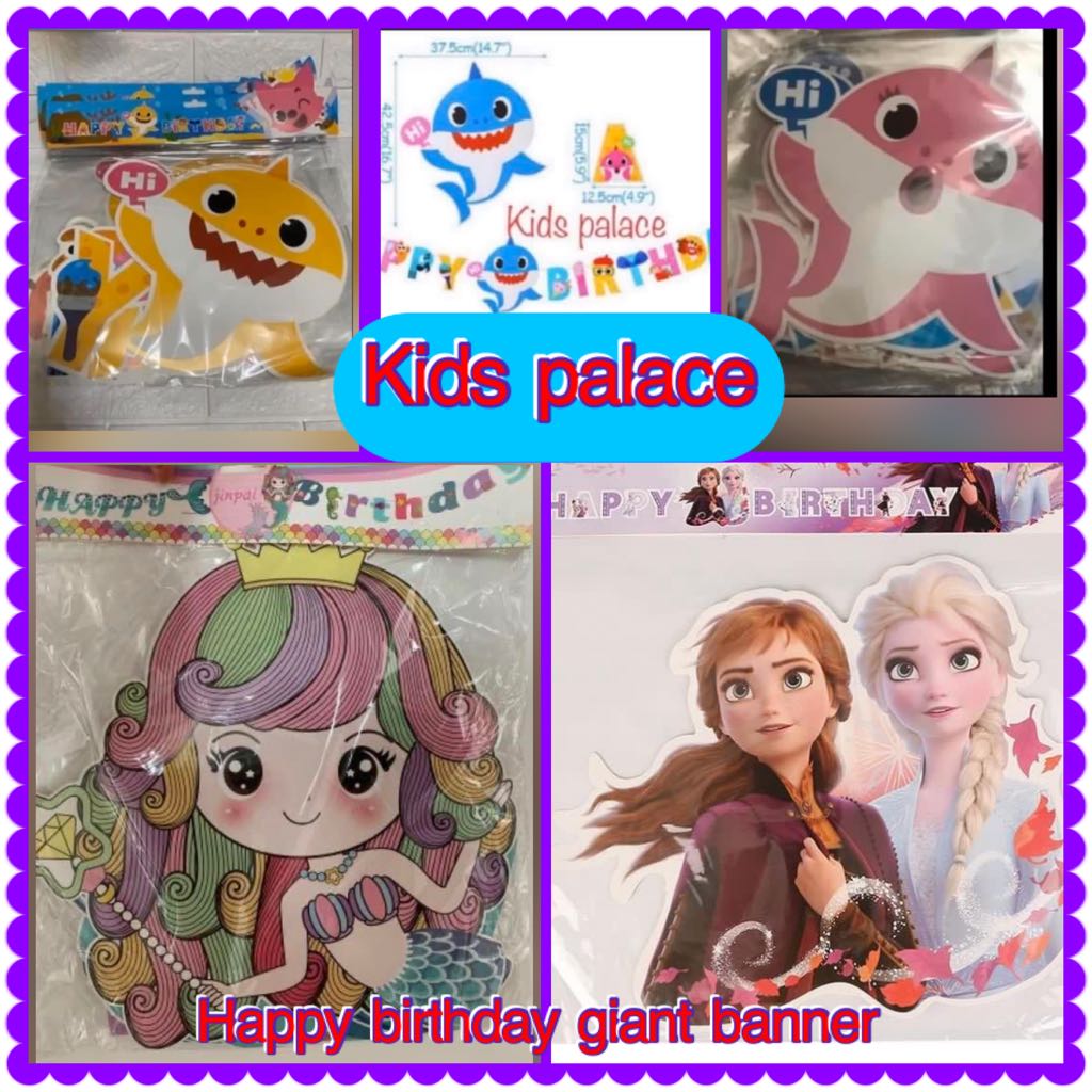 Frozen 2/ babyshark pinkfong / mermaid Happy birthday Giant banner ...