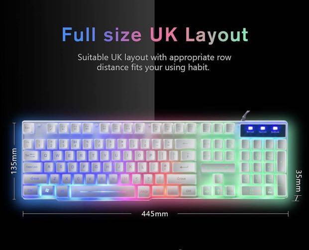 KUIYN T6 Game Keyboard Mouse Sets Rainbow LED Backlit USB Ergonomic ...