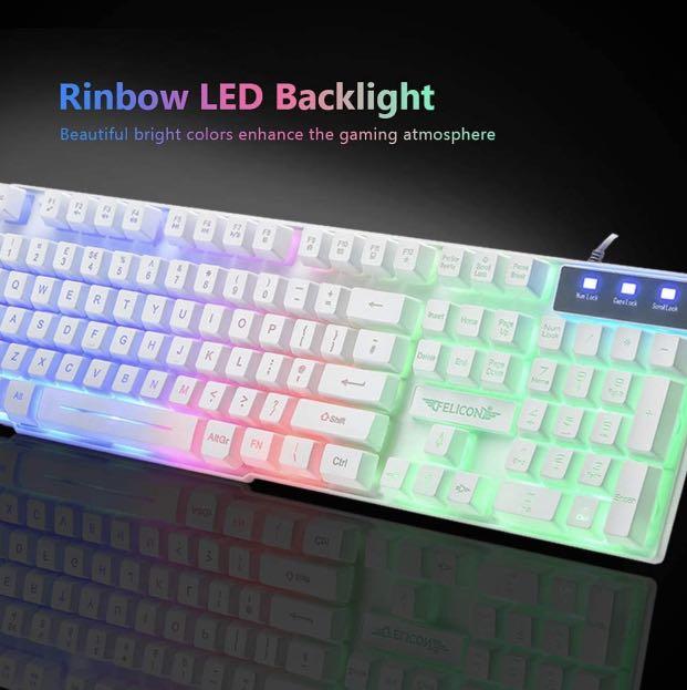 KUIYN T6 Game Keyboard Mouse Sets Rainbow LED Backlit USB Ergonomic ...