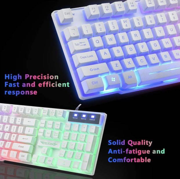 KUIYN T6 Game Keyboard Mouse Sets Rainbow LED Backlit USB Ergonomic ...