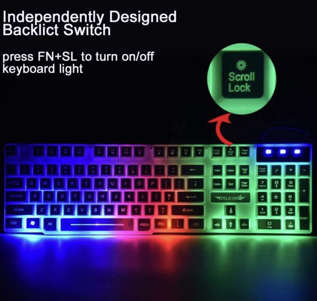 KUIYN T6 Game Keyboard Mouse Sets Rainbow LED Backlit USB Ergonomic ...