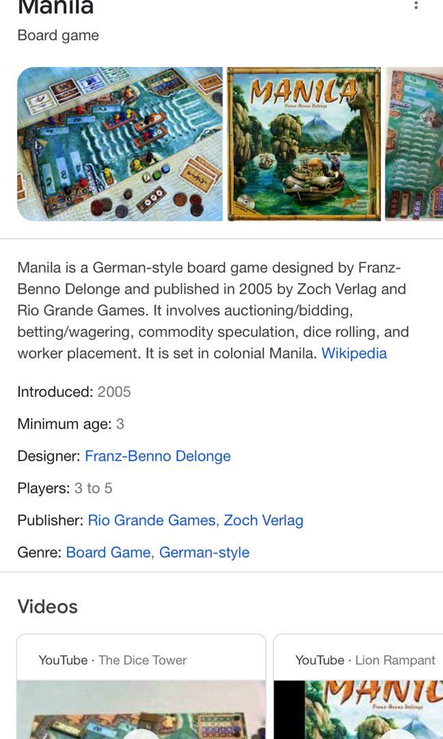 MANILA board game, Hobbies & Toys, Toys & Games on Carousell