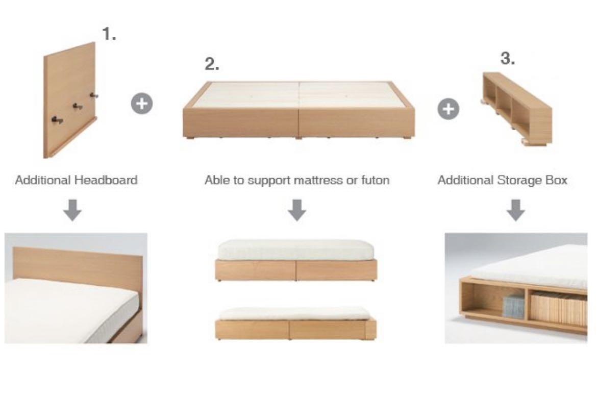 Muji Oak Storage Bed Single x 2, Furniture & Home Living, Furniture ...