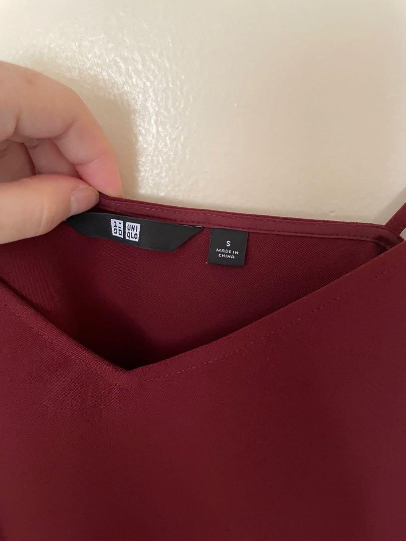 Uniqlo wine red spaghetti top, Women's Fashion, Tops, Sleeveless on ...