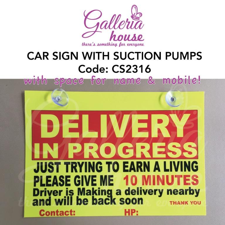 Delivery In Progress Car Sign with suction pumps, Car Accessories ...