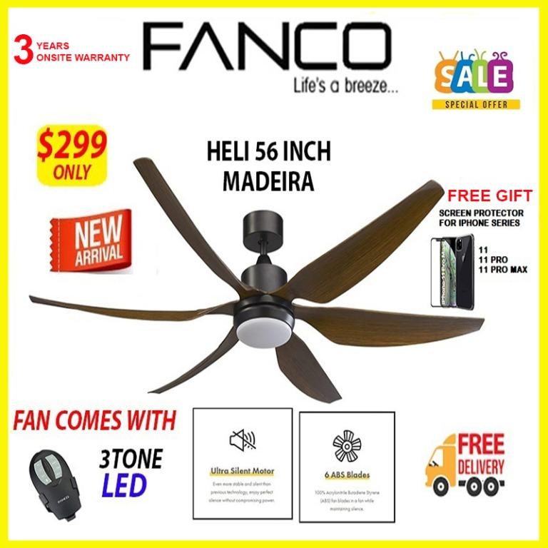 FANCO HELI 56 Inch DC Motor Ceiling Fan with LED Light & Remote Control ...