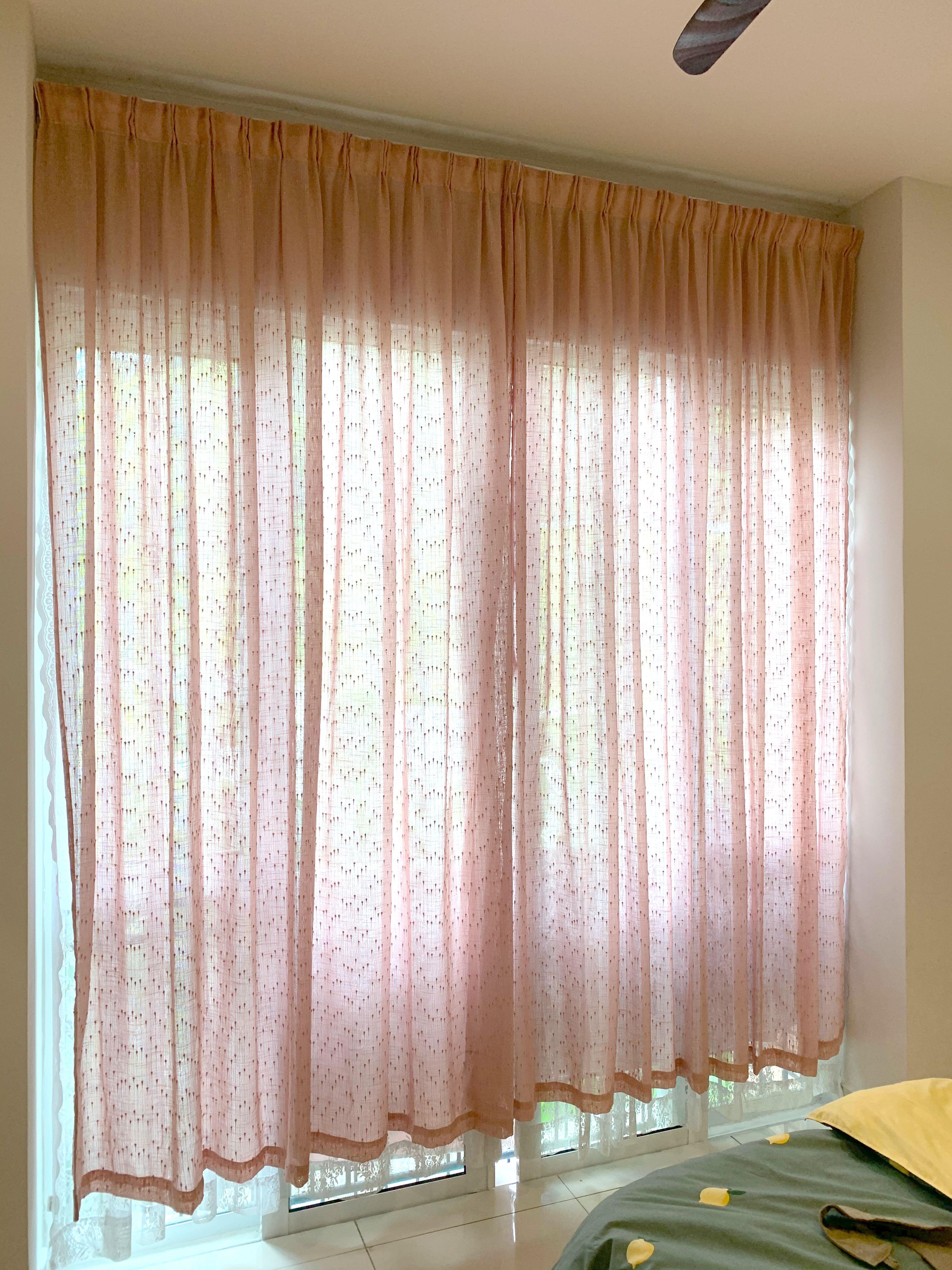 Langsir kaison pink colour Curtain ( 2 set ), Furniture & Home Living ...