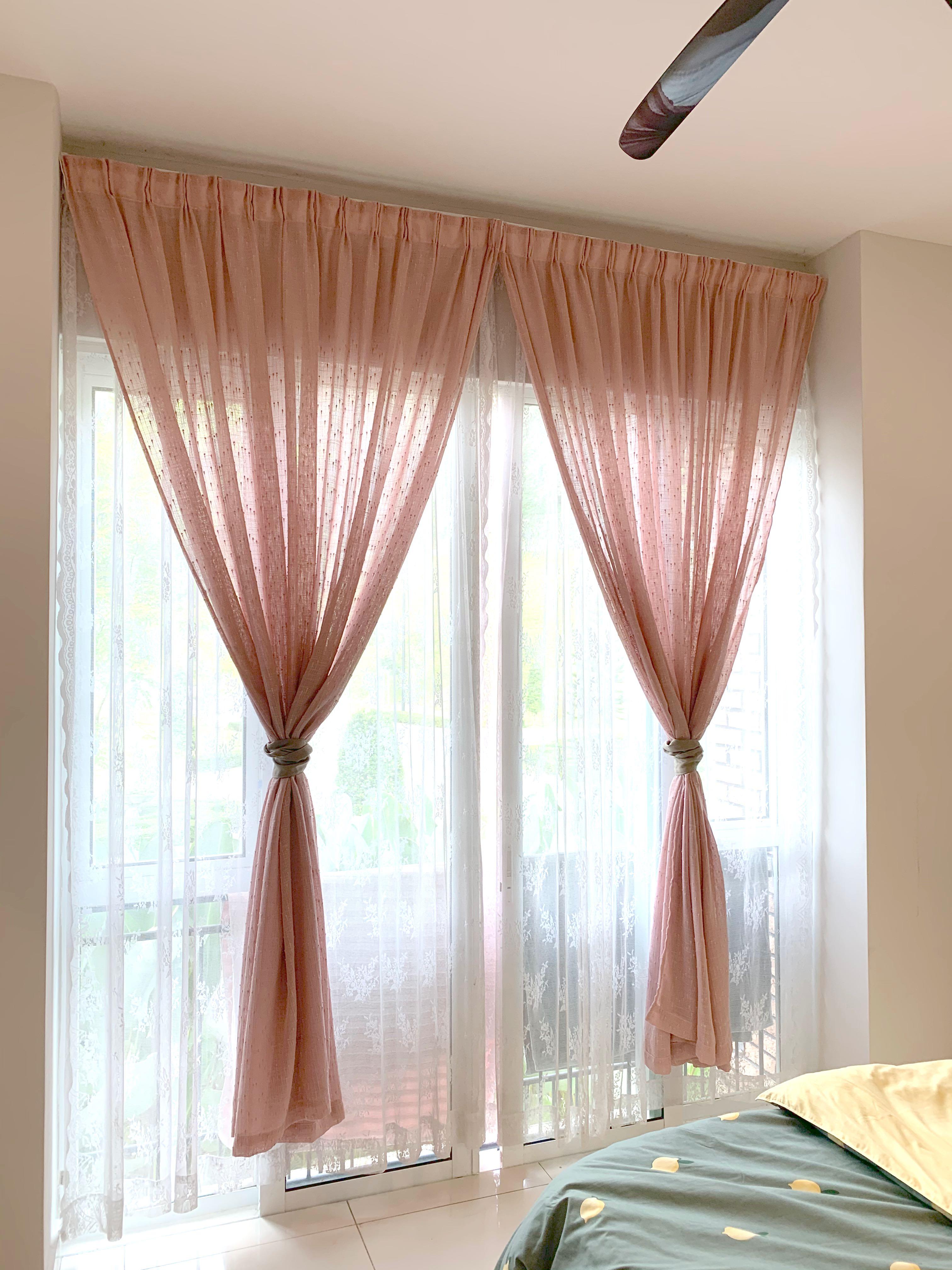 Langsir kaison pink colour Curtain ( 2 set ), Furniture & Home Living ...