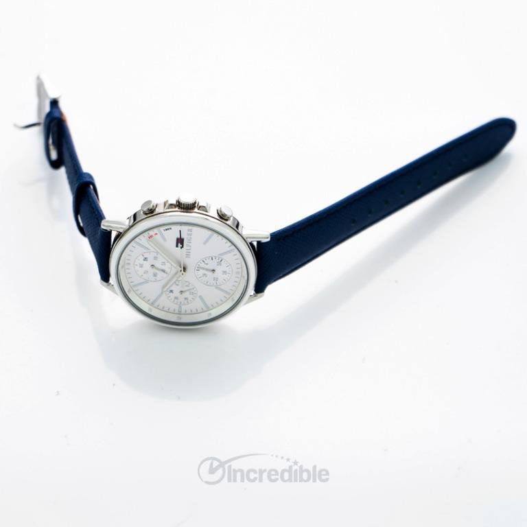 [NEW] Tommy Hilfiger Carly Chronograph White Dial Blue leather Watch ...
