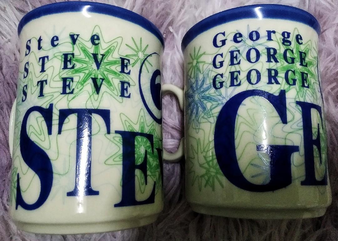 VINTAGE PERSONALISED NAME/ORIGIN STEVE & GEORGE CERAMIC MUGS MADE IN ...