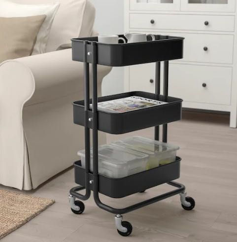 3 tier black color trolley with wheels, Furniture & Home Living, Home ...