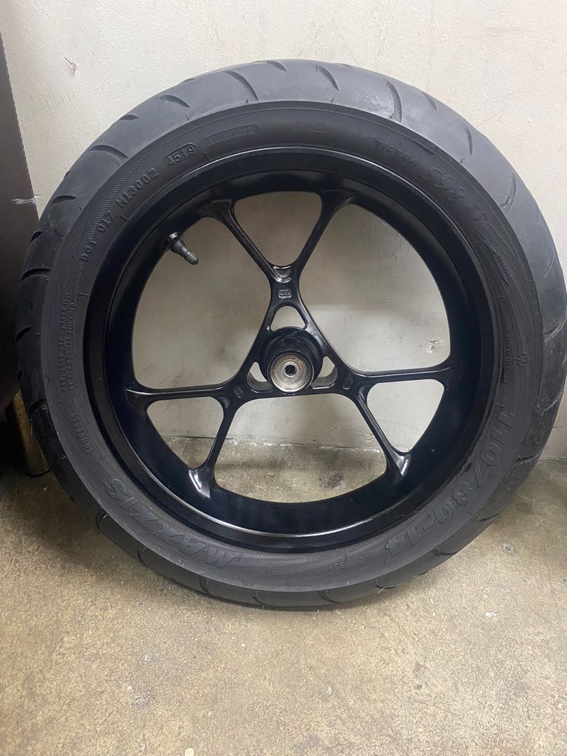 Aerox rim and tyre, Motorcycles, Motorcycle Accessories on Carousell
