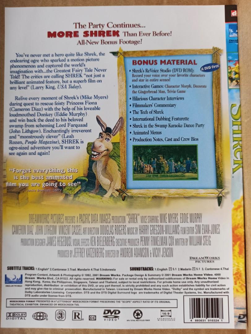 DVD SHREK language have English & Cantonese & Mandarin & Thailand ...