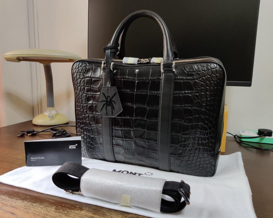 Mont Blanc Limited Edition Meisterstück Full-Grain Spider Croc Embossed Briefcase, Men's Fashion ...