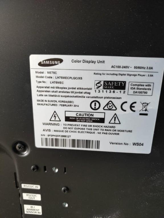 Samsung ME75C ME-C Series 75'' FULL HD LED TV Display for sale @ $750 ...