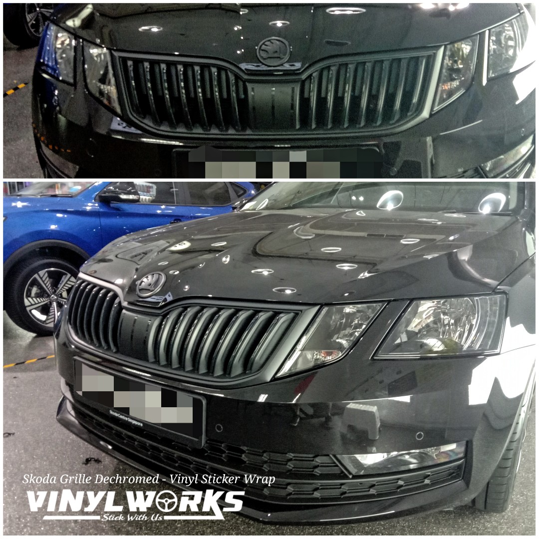 Skoda Front Grille Dechrome - wrap Matte black vinyl sticker, Car ...