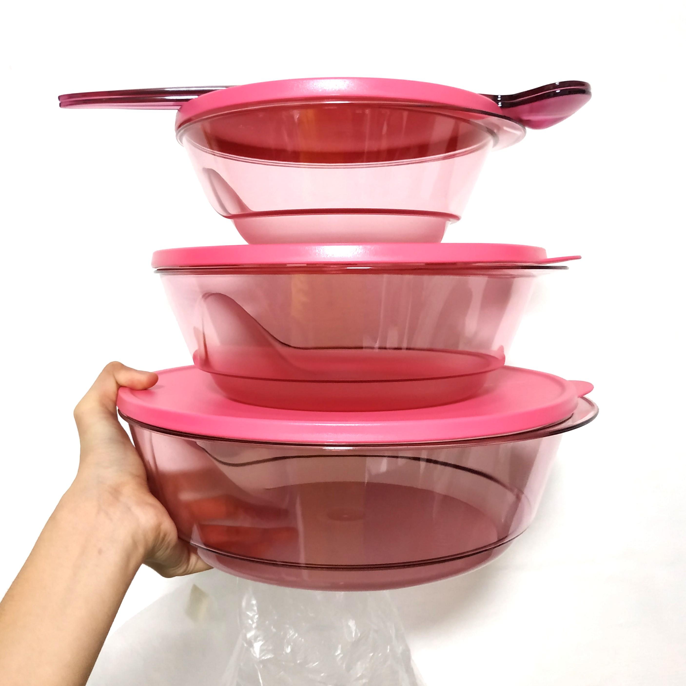 Tupperware Crystal Clear Festive Bowl Containers Set of 3 with Ladles ...