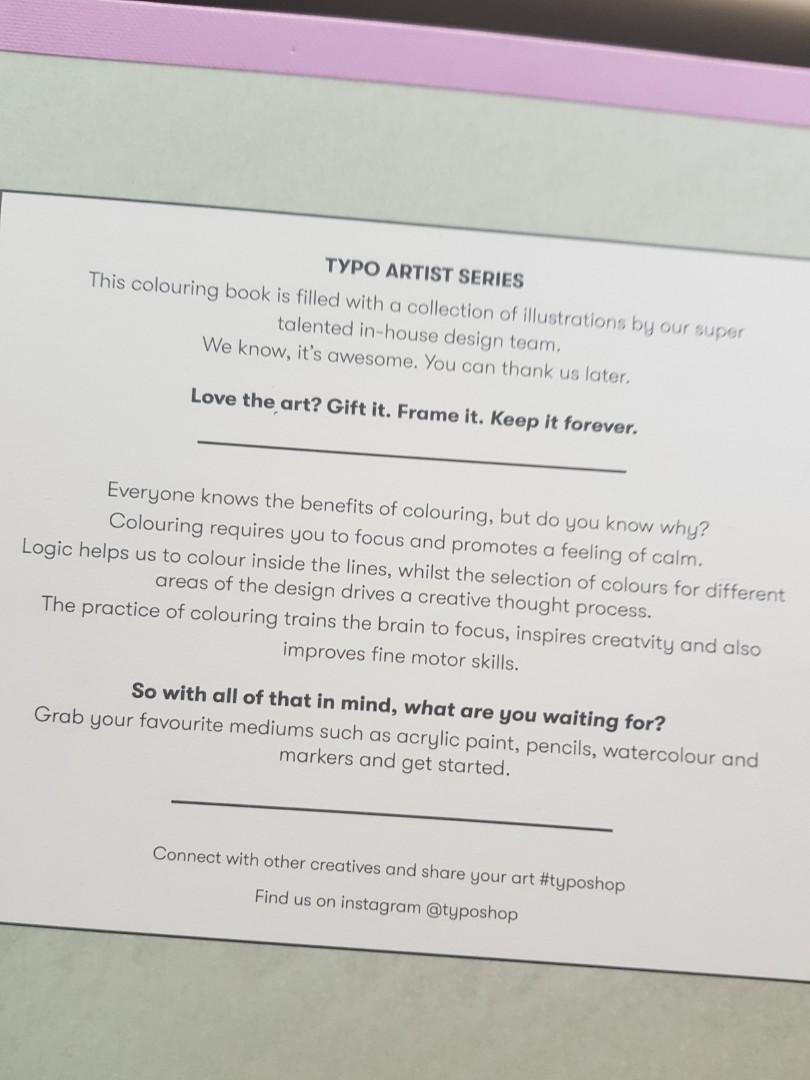 Typo colouring paper, Desain & Kerajinan Tangan, Karya Seni di Carousell