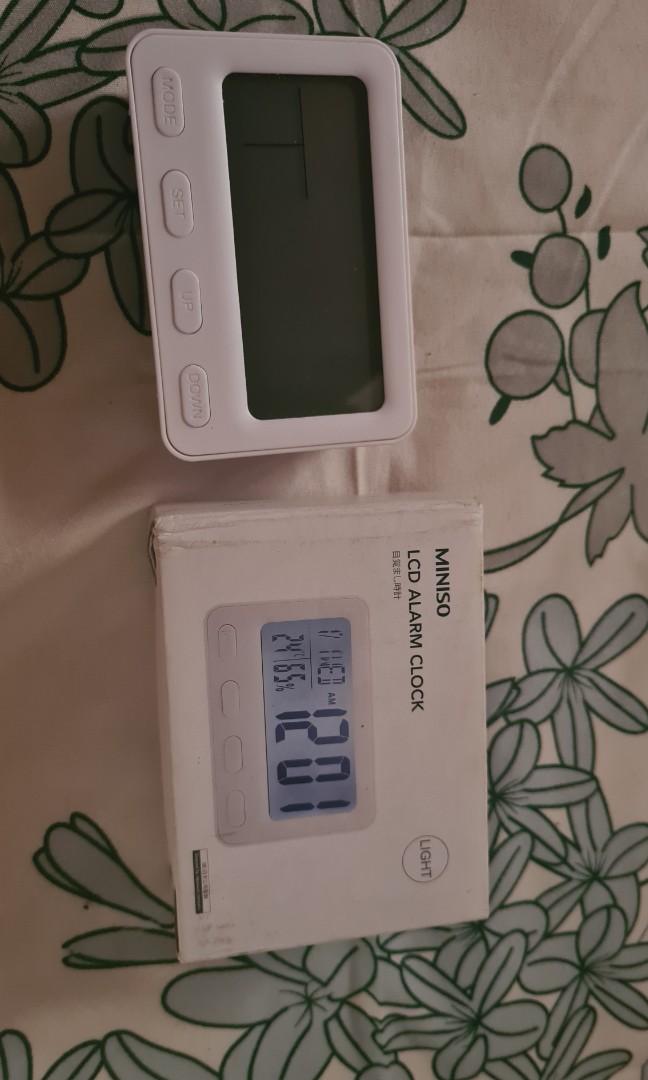 MINISO LCD ALARM CLOCK WITH LIGHT (WHITE), Elektronik, Lainnya di Carousell