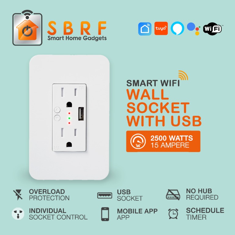 Smart WiFi 2 Gang Wall Socket with USB, Furniture & Home Living ...