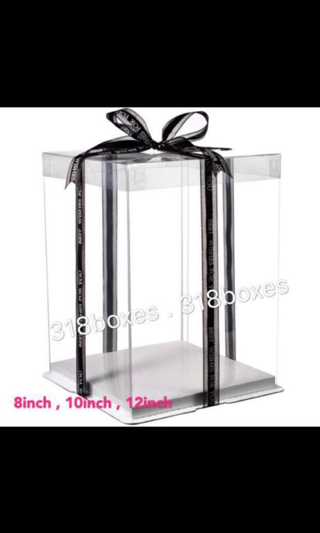 Transparent cake box tall 2 tier gift box, Furniture & Home Living ...